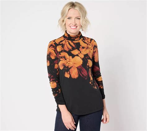 Susan Graver Regular Printed Liquid Knit Mock Neck Long Sleeve Top
