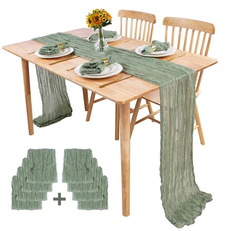 1pc Salbei Gr N K Setuch Tisch L Ufer Mit 8 St Ck Servietten
