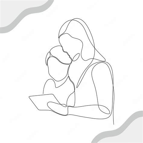 어머니와 자식 그림 그리기 연속 단일 선화 프리미엄 벡터