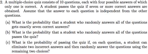 solved 2 a multiple choice quiz consists of 10 questions
