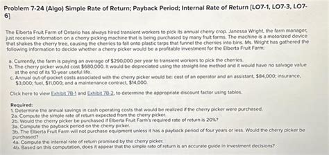 Solved Problem 7 24 Algo Simple Rate Of Return Paybac