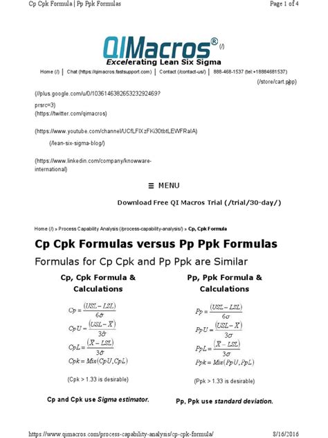 1 Cp Cpk And Pp Ppk Formulas Standard Deviation Histogram