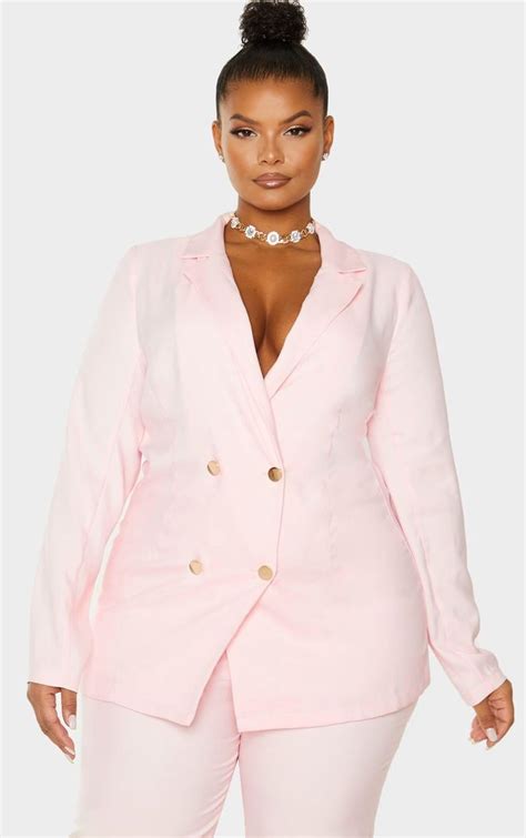 Plus Dusty Pink Gold Button Blazer Dusty Pink Outfits Plus Size