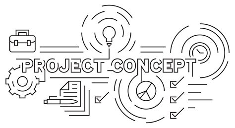 Project And Business Theme Flat Line Design Black And White Doodle Style Vector Banner Or