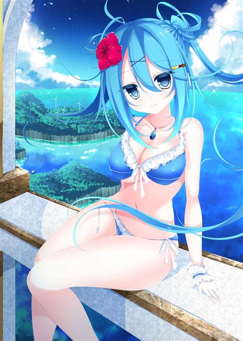 Wallpaper Illustration Long Hair Anime Girls Blue Hair Blue Eyes
