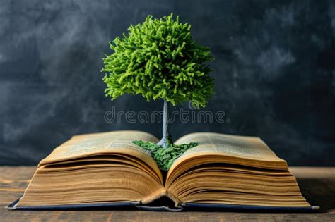 Knowledge Tree Growing From Open Book Pages Stock Illustration