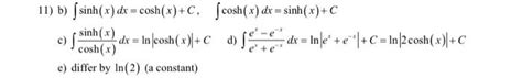 Solved 11 Ii The Functions Sinh X 2ex−e−x Hyperbolic
