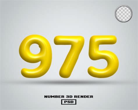 Premium PSD 3d Render Number 975 Yellow Glossy Color