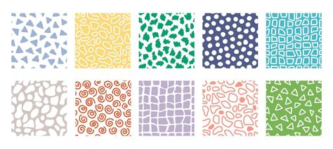 Seamless Patterns Pastel Set In Minimalistic Style Mid Century