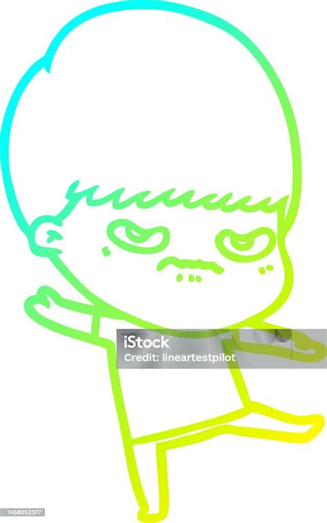 짜증나는 만화 소년의 차가운 그라데이션 선 그리기 그라데이션에 대한 스톡 벡터 아트 및 기타 이미지 그라데이션 낙서 드로잉 등장인물 Istock