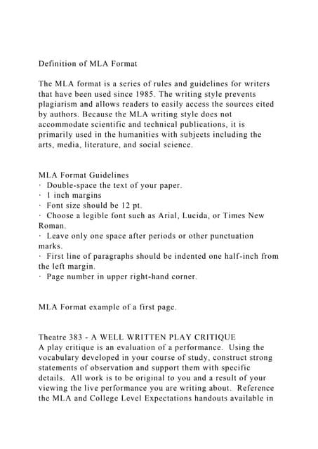 Definition Of Mla Formatthe Mla Format Is A Series Of Rules An Docx