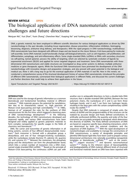 The Biological Applications Of Dna Nanomaterials Current Challenges And Future Directions Pdf