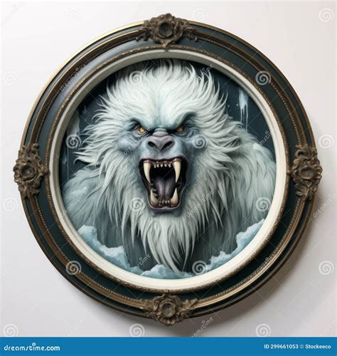 Ornate Frame With White Monster A Hyperrealistic Painting Inspired By