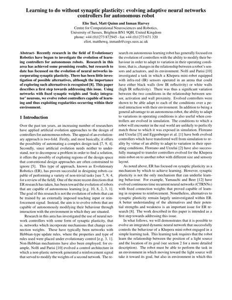 Pdf Learning To Do Without Synaptic Plasticity Evolving Adaptive