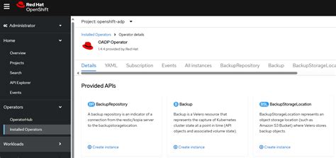 or in the openshift console at operators installed operators oadp