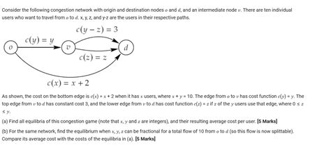 Solved Consider The Following Congestion Network With Origin And