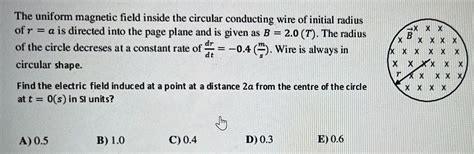 Solved The Uniform Magnetic Field Inside The Circular Chegg