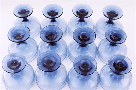Vintage Libbey Stemware Dusky Blue Glass Set Of 12 Champagne Glasses