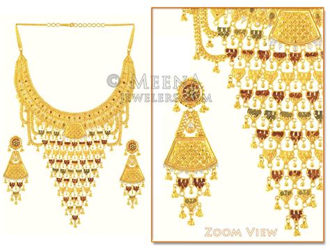 22kt Gold Bridal Necklace And Earring Set Stbr1751 22 Kt Gold