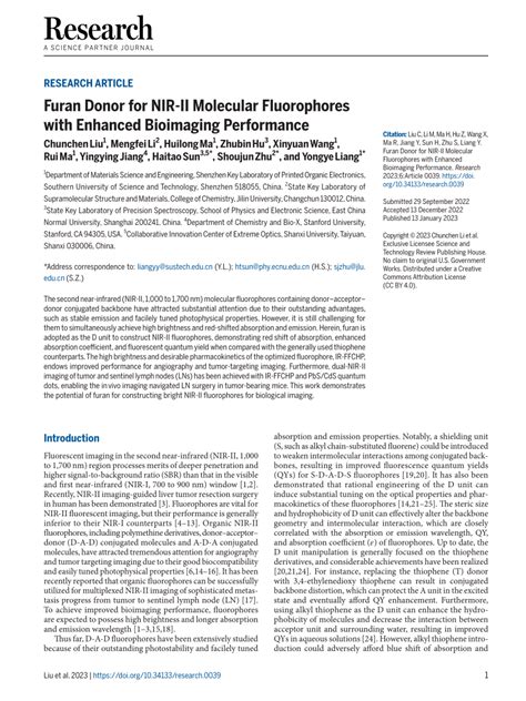 Pdf Furan Donor For Nir Ii Molecular Fluorophores With Enhanced