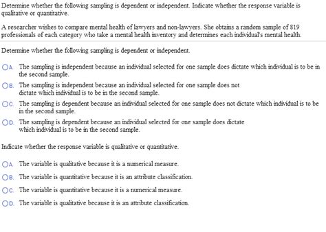 solved determine whether the following sampling is dependent