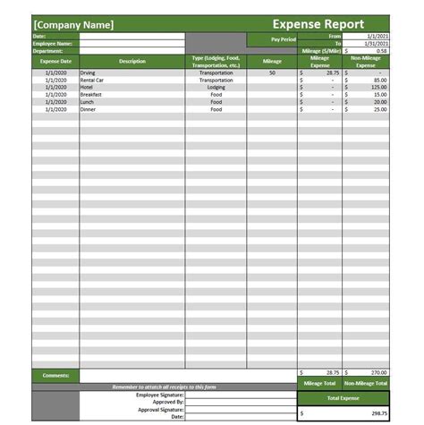 Excel Template Expense Report