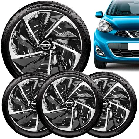 Jogo 4 Calotas Nitro Aro 14 Preta Prata Nissan March Versa Shopee Brasil