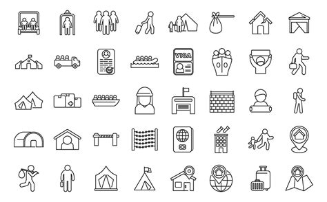 Asylum Seeker Icons Set Outline Vector Migration Abroad 26608663