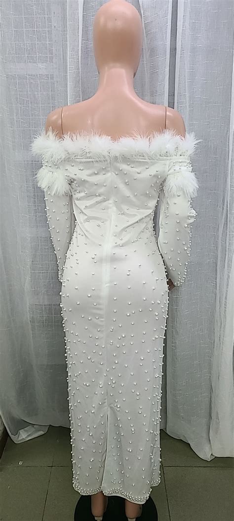Fall Winter Women S New Beaded Off Shoulder Bodycon Sexy Evening Dress