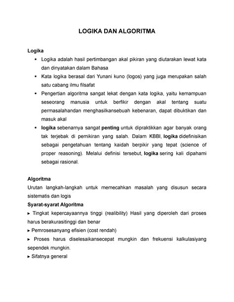 Logika Dan Algoritma Mata Kuliah Pemrograman Komputer LOGIKA DAN