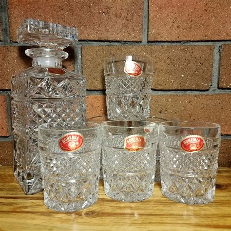 Vintage Diamond Cut Crystal Whiskey Decanter And 6 Glasses Etsy
