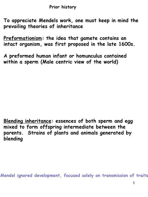 Prior History To Appreciate Mendels Work One Must Keep In Mind The