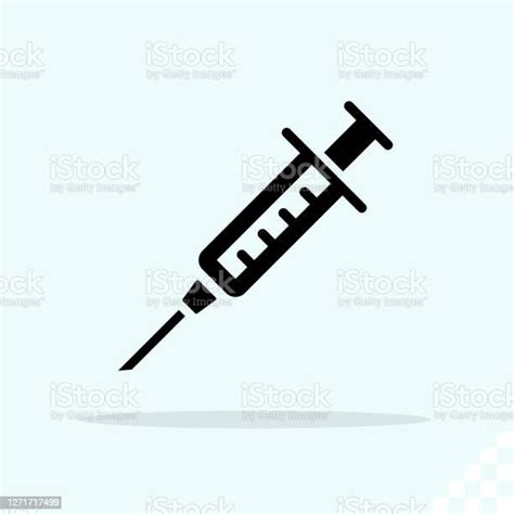 藍色向量藝術風格的注射器圖標符號 隔離在藍色灰色背景上向量圖形及更多健保和醫療圖片 健保和醫療 剪裁圖 各種病症 Istock