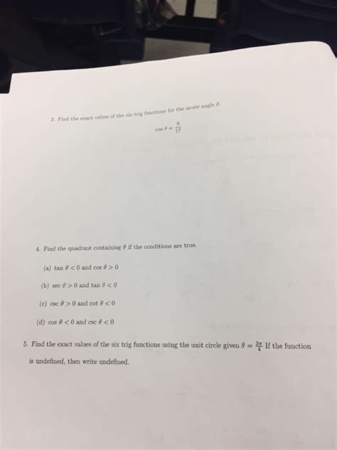 solved find the exact values of the six trig functions for