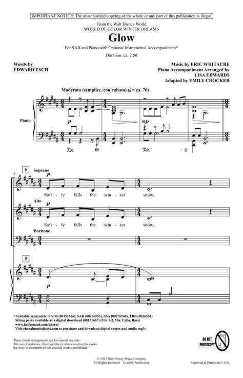 Glow Arr Emily Crocker By Eric Whitacre Sheet Music For Sab Choir At