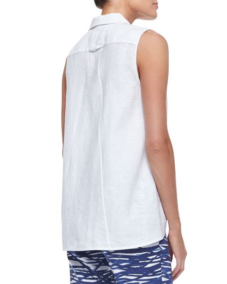 Lafayette 148 New York Daisy Sleeveless Button Down Blouse White