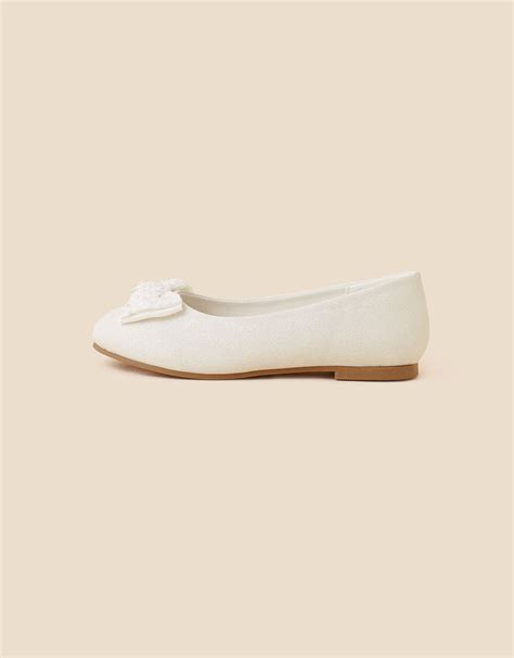 Girls Glitter Bow Ballerina Flats Ivory Clothing And Shoes Accessorize Uk