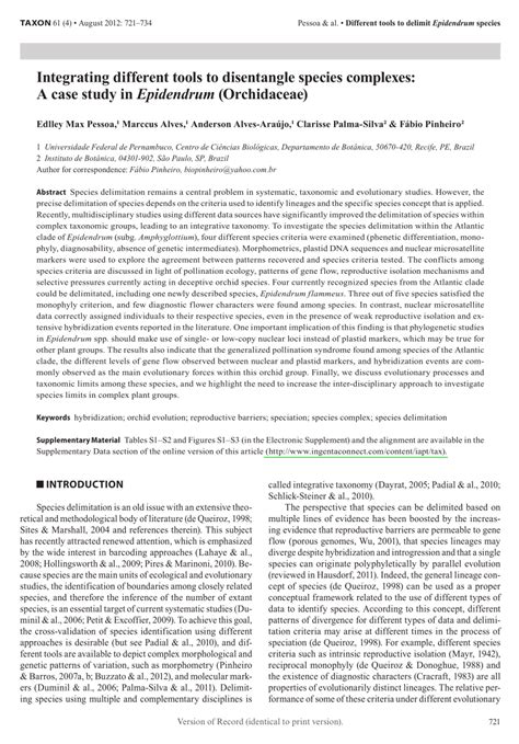Pdf Integrating Different Tools To Disentangle Species Complexesa