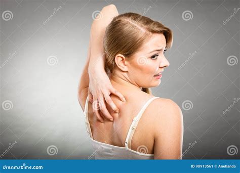 Woman Scratching Her Itchy Back With Allergy Rash Stock Image Image