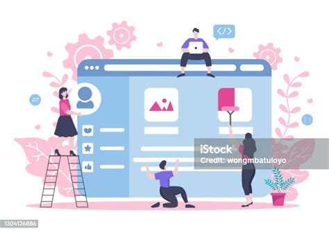 웹 사이트 프로그래밍 마케팅 자료 비즈니스 프레젠테이션 온라인 광고 및 모바일 애플리케이션을 위한 웹 개발 플랫 일러스트레이션 개념에 대한 스톡 벡터 아트 및 기타 이미지