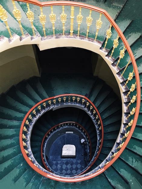 Premium Photo High Angle View Of Spiral Staircase