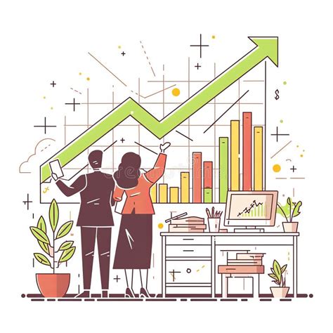 Illustration Of Two Business Professionals Analyzing Profit Growth And Success Stock
