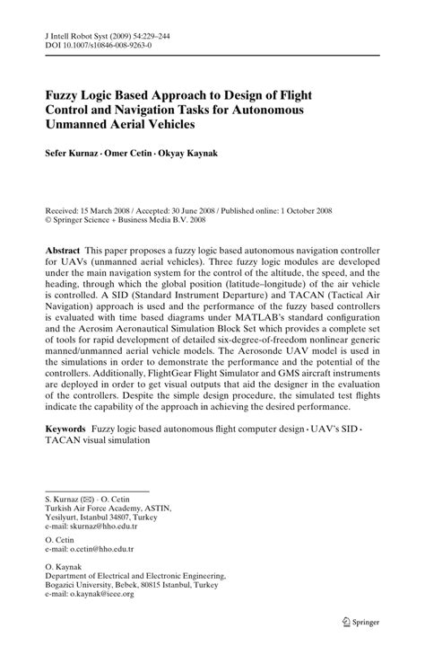 Pdf Fuzzy Logic Based Approach To Design Of Flight Control And