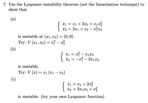 Solved Use The Lyapunov Instability Theorem Not The