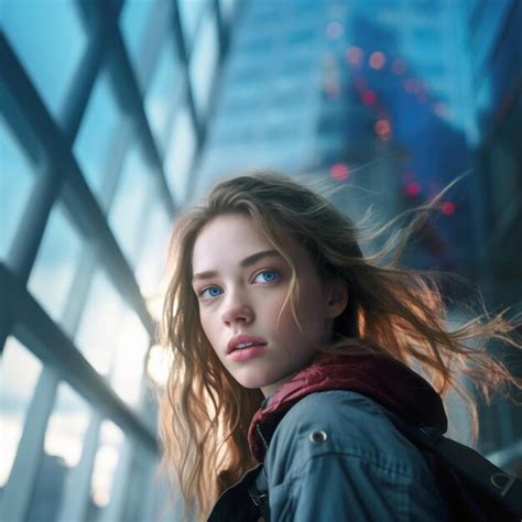 Premium Photo Closeup Of A Young Woman With Windswept Hair Against A