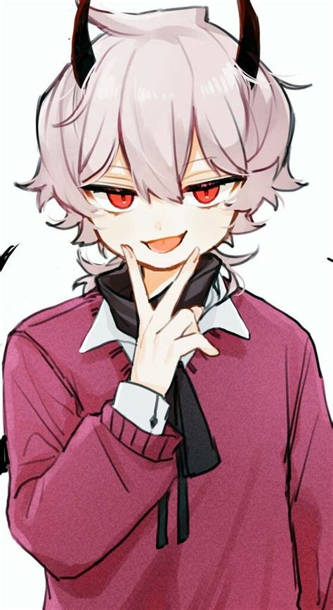 Anime Character With Horns White Hair Anime Guy