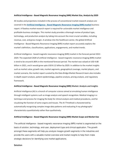 Ppt Artificial Intelligence Based Magnetic Resonance Imaging Mri Market Size Analysis By