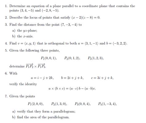 Solved 1 Determine An Equation Of A Plane Parallel To A Chegg Com