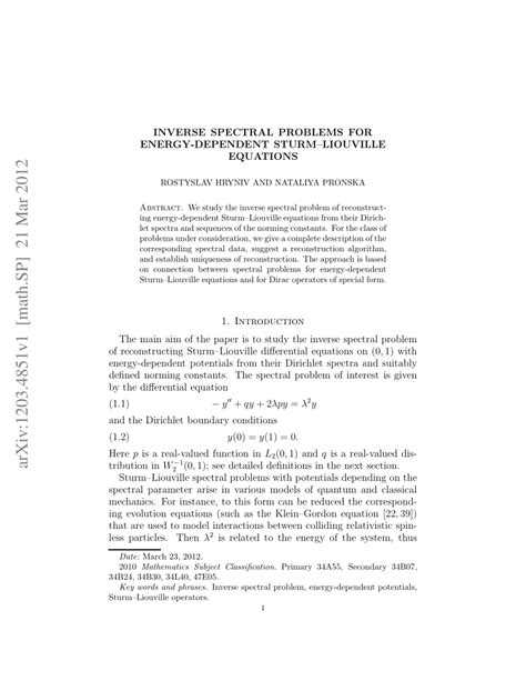 Pdf Inverse Spectral Problems For Energy Dependent Sturm Liouville
