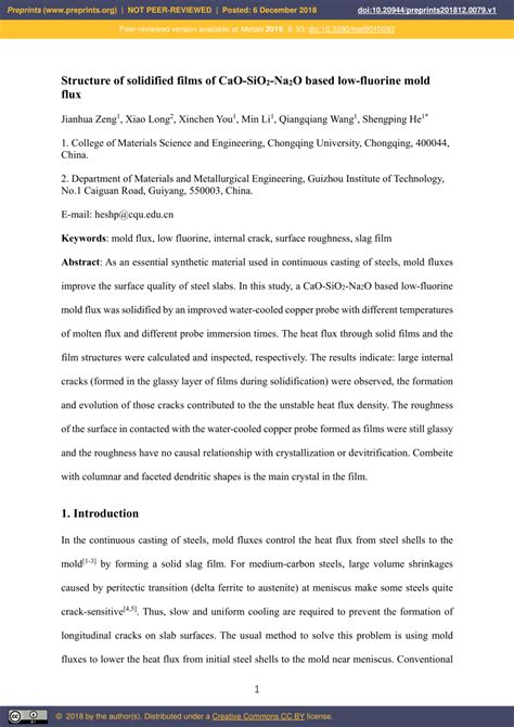 Pdf Structure Of Solidified Films Of Cao Sio2 Na2o Based Low Fluorine